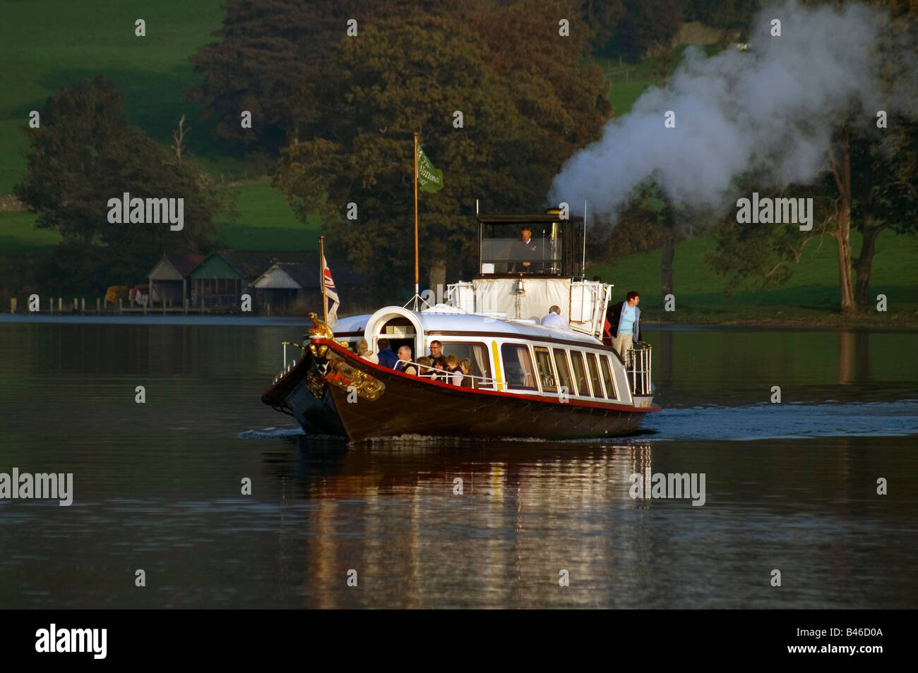 The Gondola steam boat on Coniston Water in the Lake District, England ...