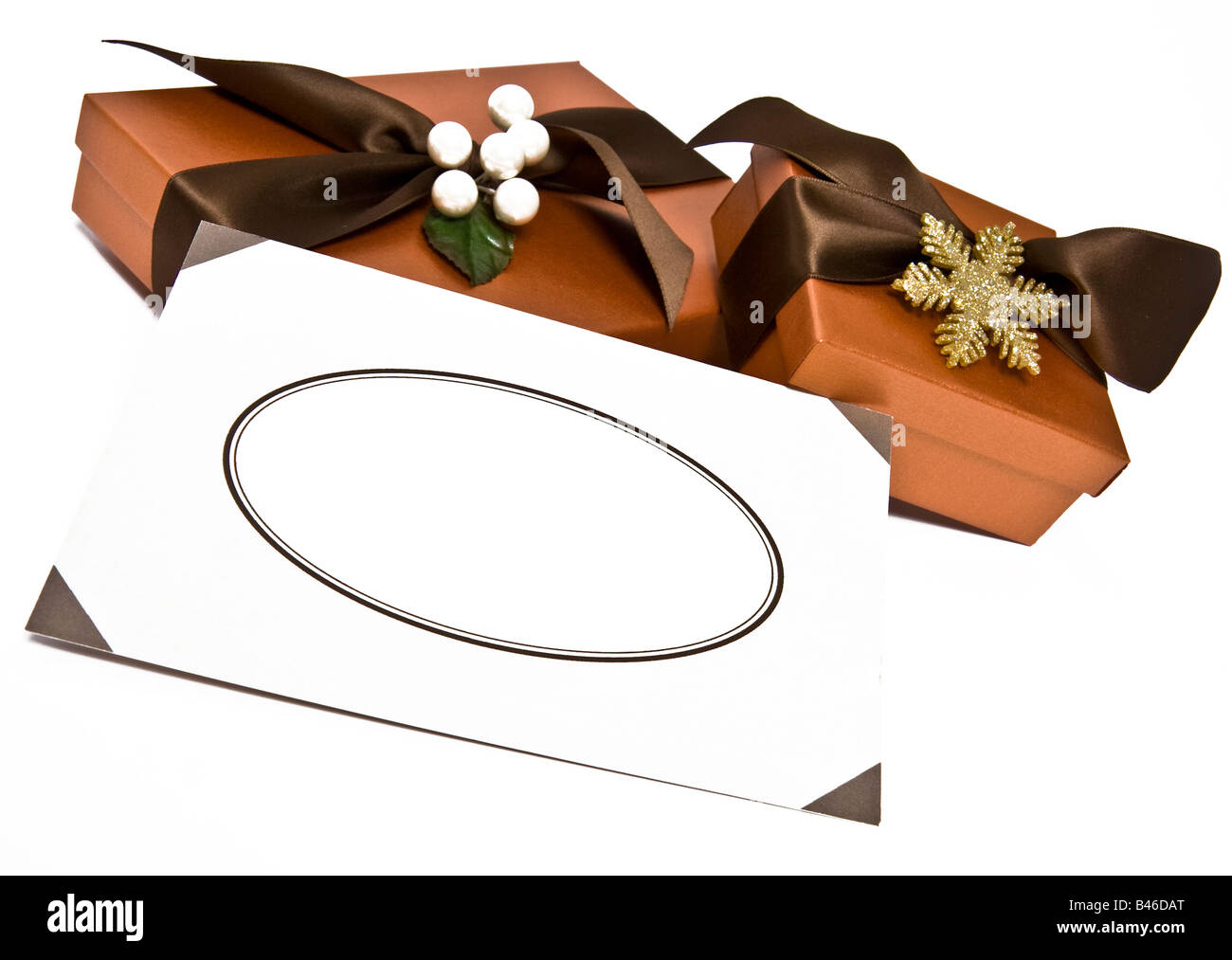 Chocolate boxes with blank gift card Stock Photo - Alamy