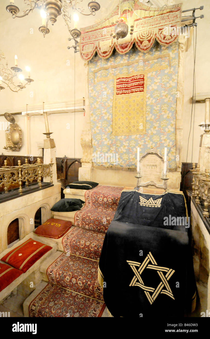 The interior of the Old New (staronova) synagogue in the Jewish quarter ...