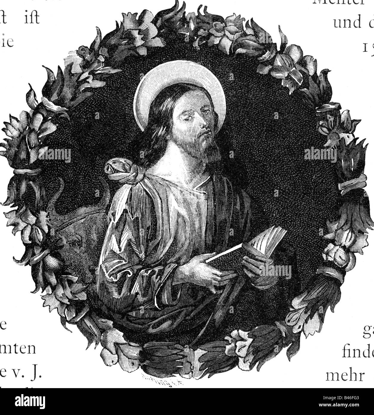 Luke the Evangelist, + circa 84, half length, wood engraving, based on ...