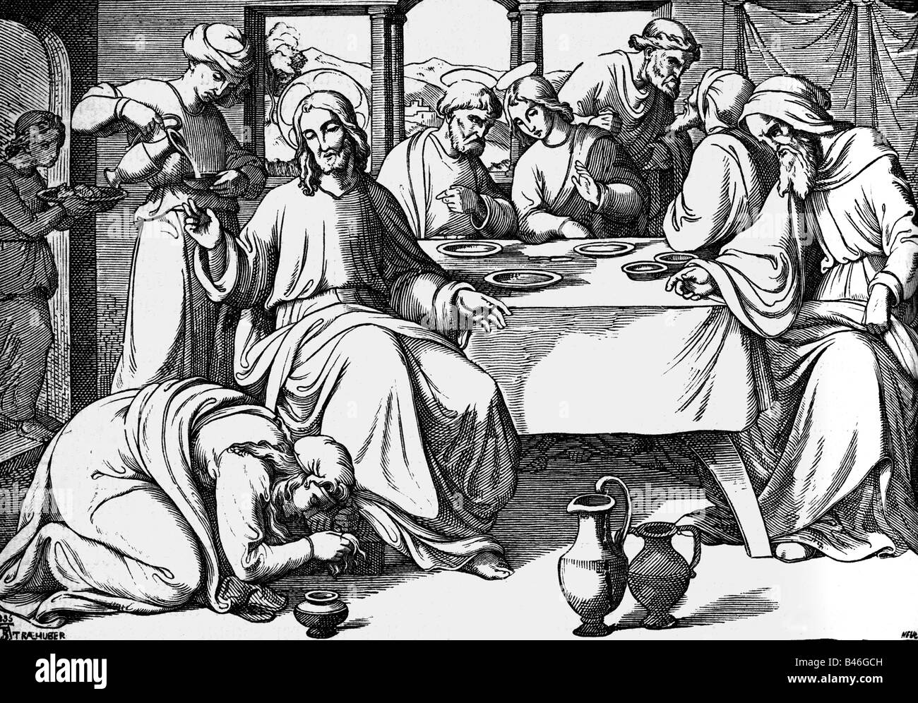 Mary Magdalene, Saint, annoiting the feet of Jesus Christ, wood ...