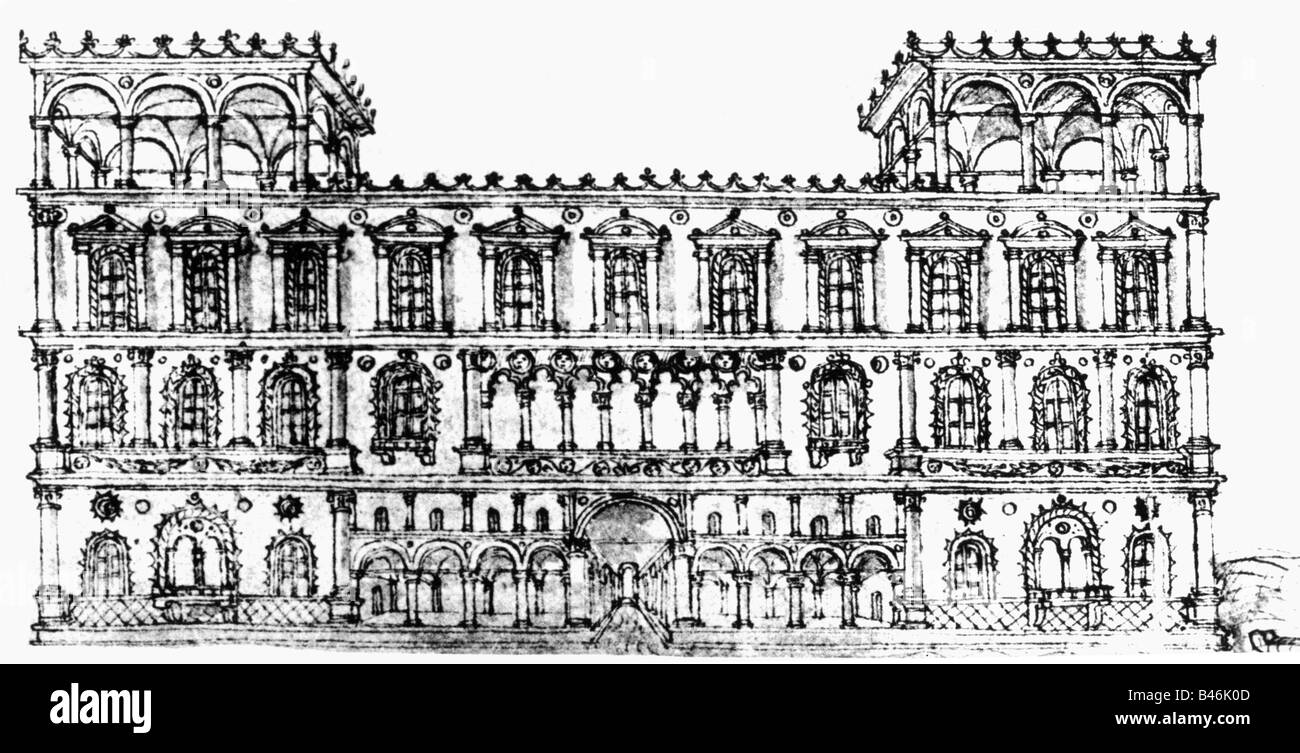 architecture, designs, ideal city Sforzinda, Palace of Vice, copper ...