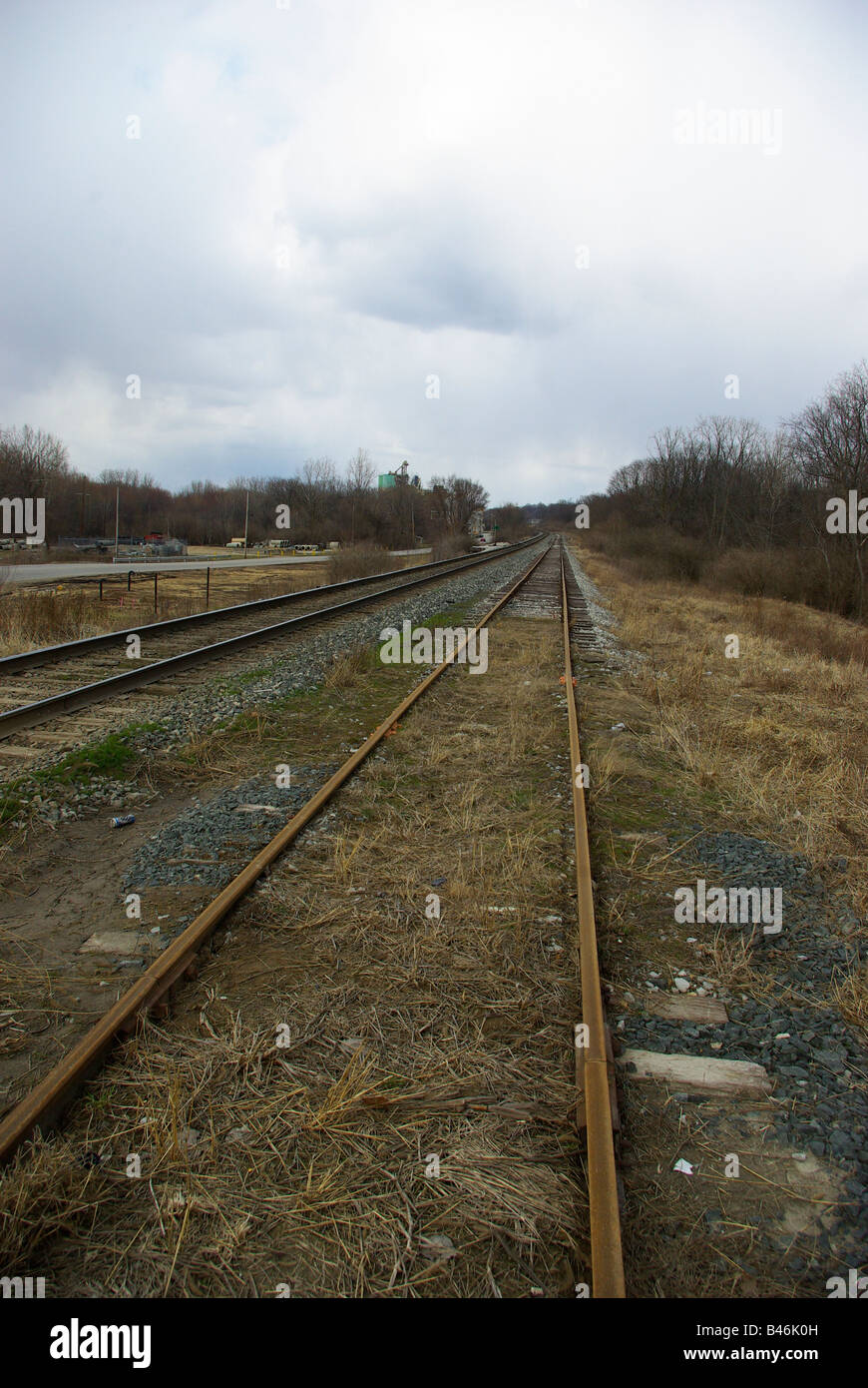 Railroad tracks lead towards the town of Lafayette and a grain elevator ...