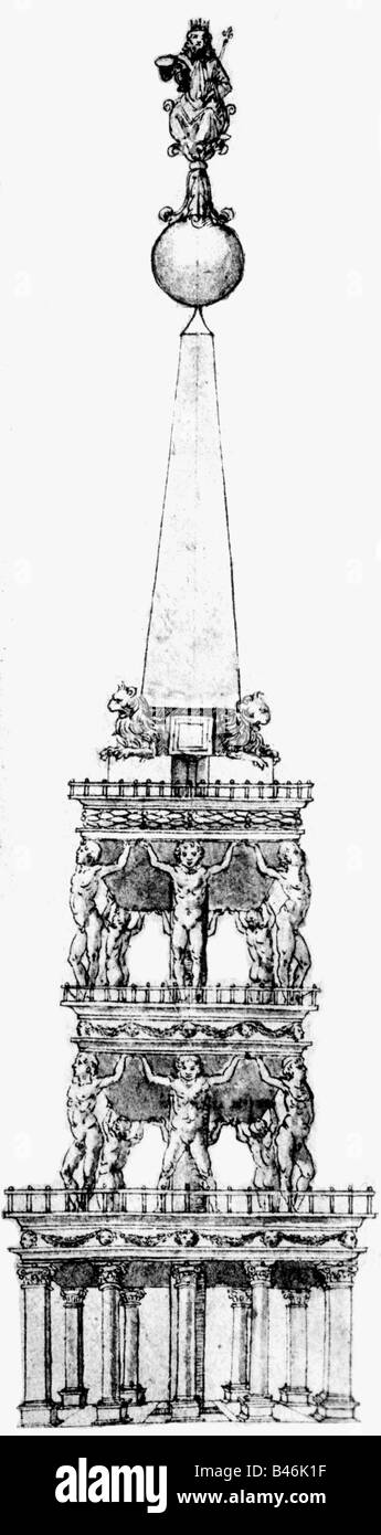 architecture, designs, ideal city Sforzinda, monument, copper engraving ...