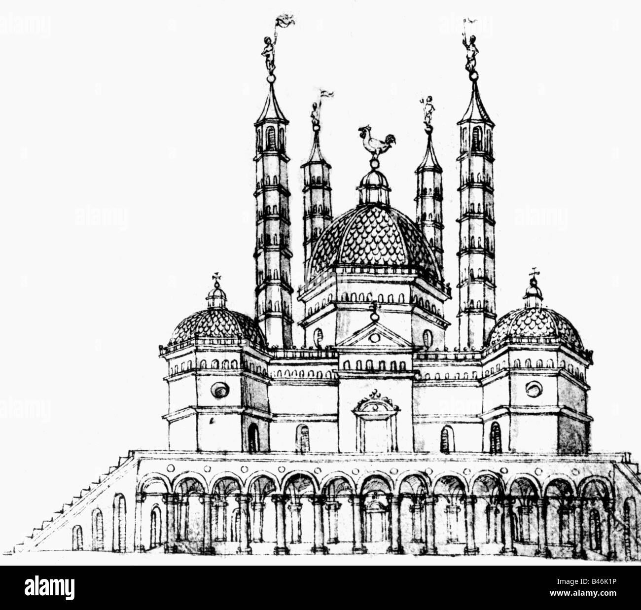architecture, designs, ideal city Sforzinda, cathedral, copper ...