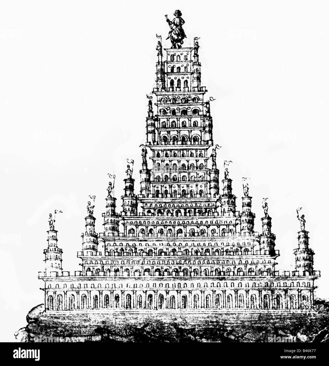 architecture, designs, ideal city Sforzinda, Castle, copper engraving ...