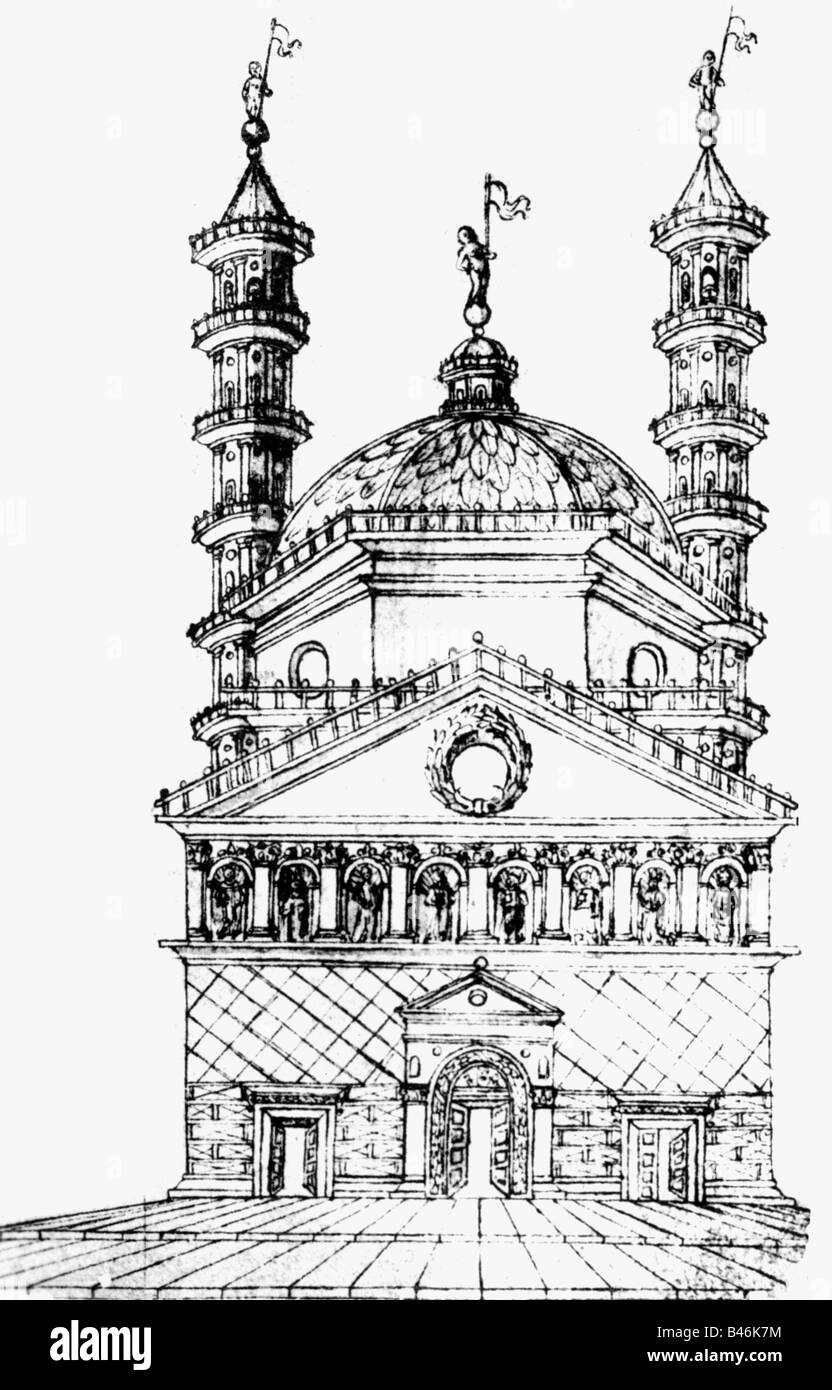 architecture, designs, ideal city Sforzinda, Temple, copper engraving ...
