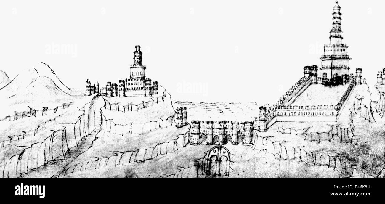 architecture, designs, ideal city Sforzinda, bridge, copper engraving ...