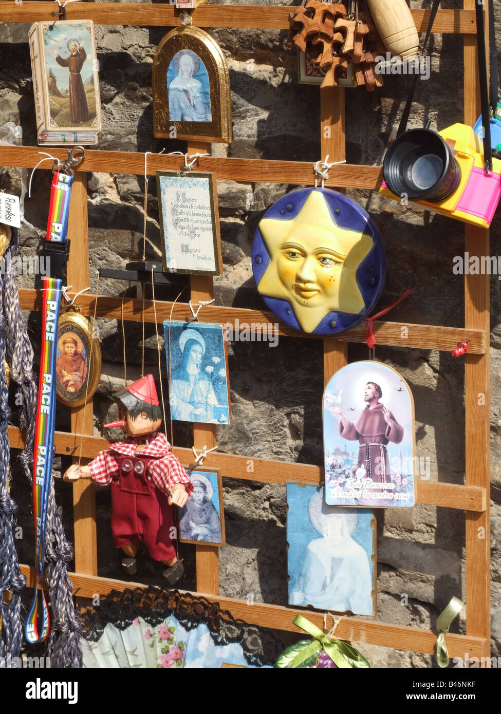 religious trinkets in gift shop in assisi, umbria, italy Stock Photo ...