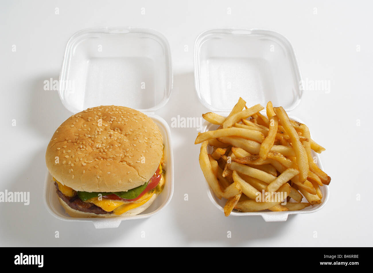 Hamburger and Fries in Styrofoam Containers Stock Photo - Alamy