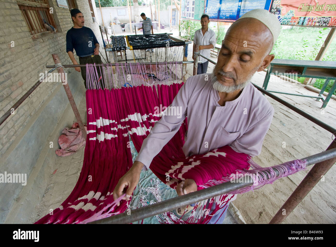 Collecting Dyed Silk after Drying at Atlas Silk Weaving in Hotan ...