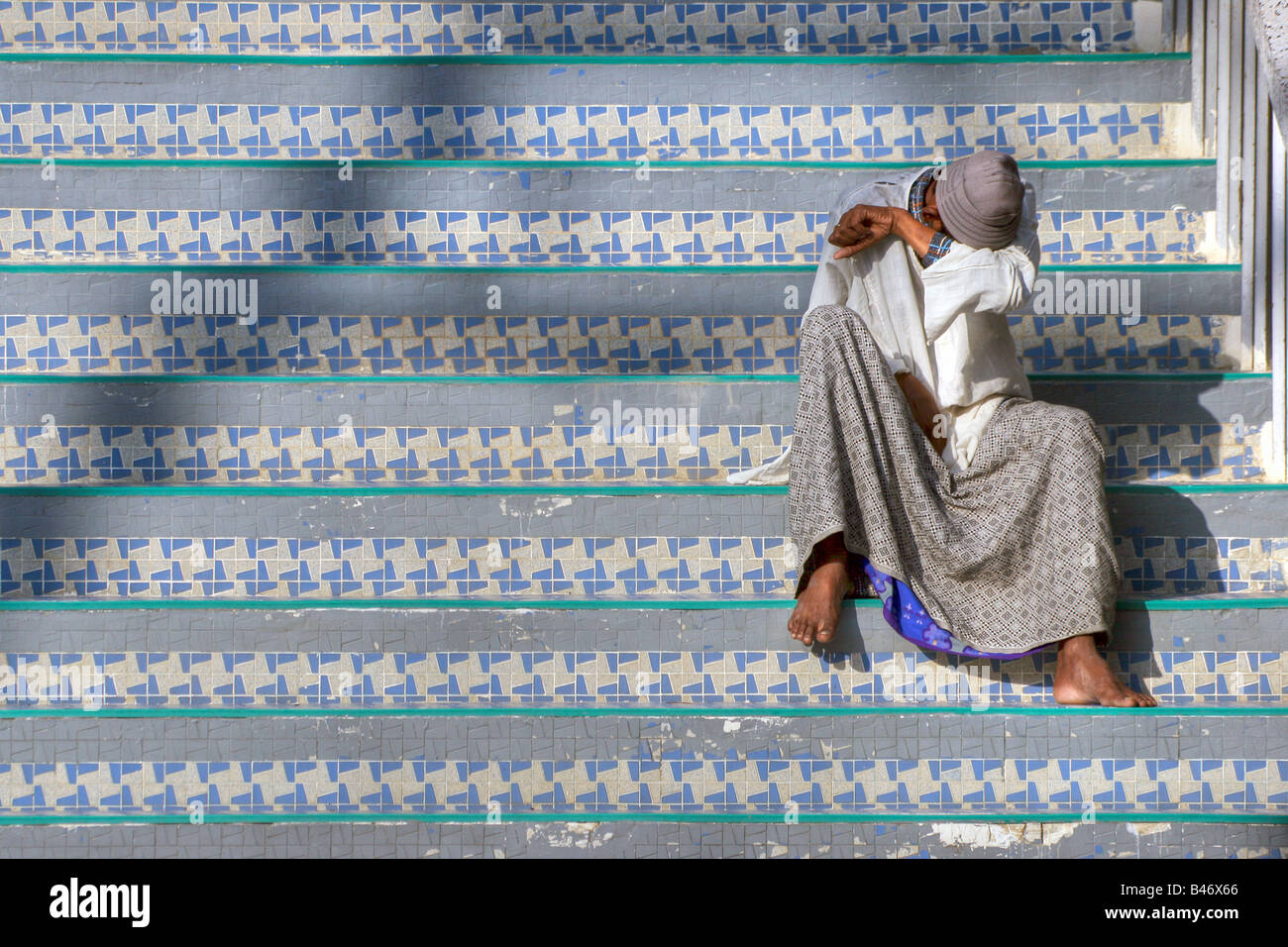 muslim seated on mosque stairs mae sot village umphang province ...
