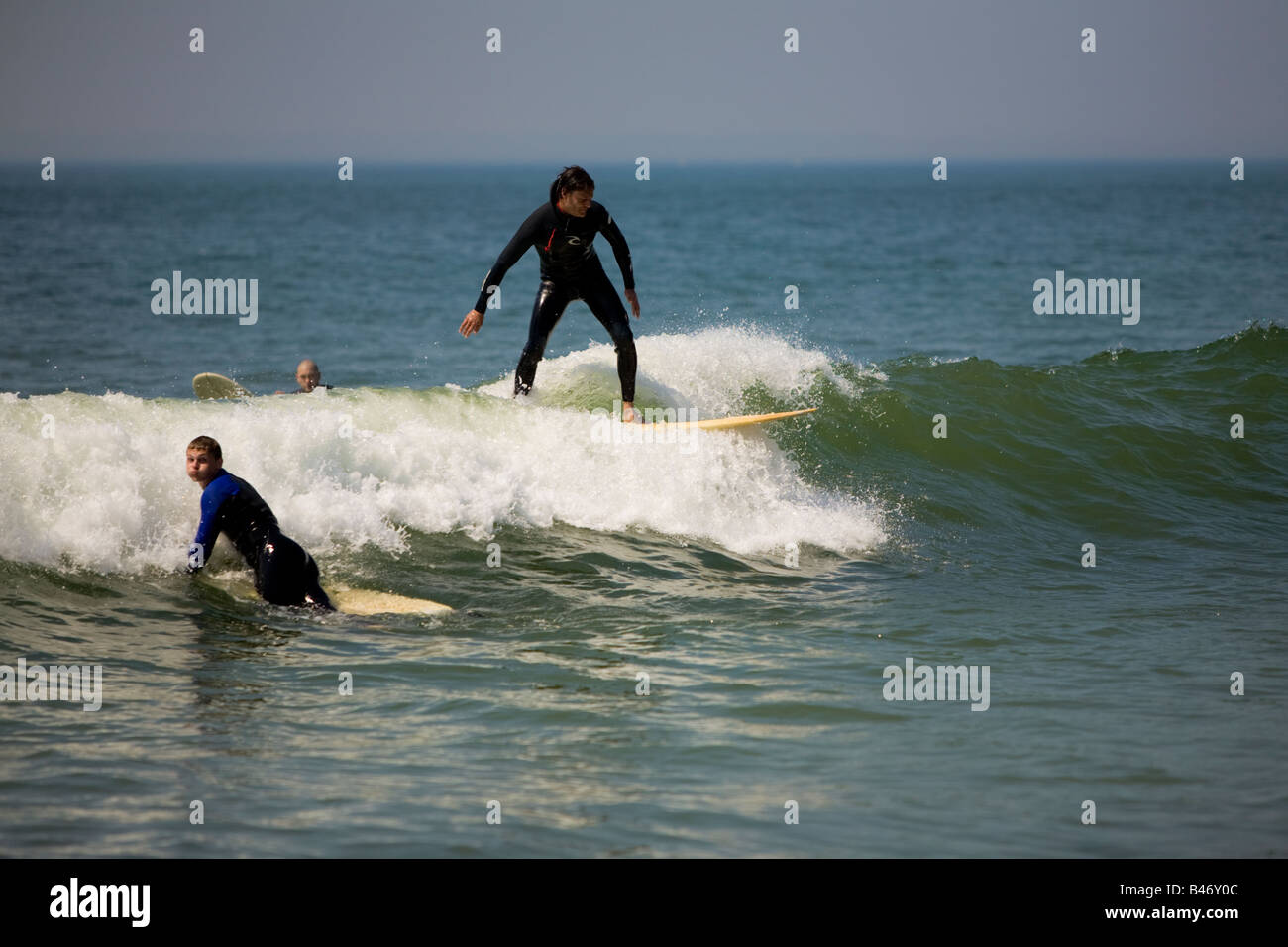 Surfing waves of Far Rockaway Beach on a very hot day of June Far ...