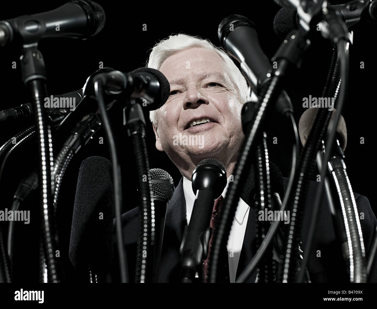 Politician and microphones Stock Photo - Alamy