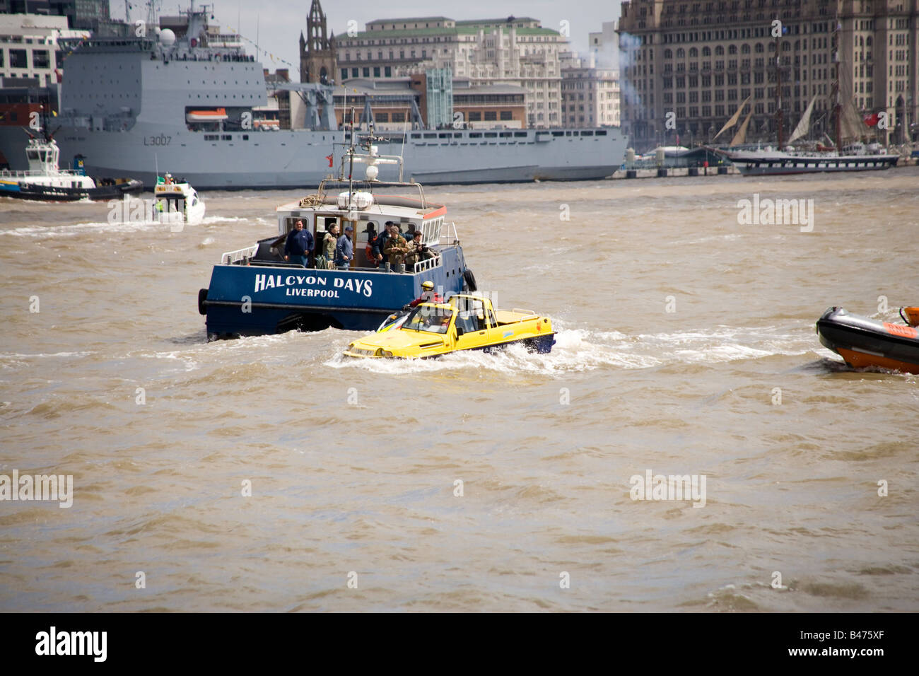 Dutton Mariner amphibian car on the Mersey river, Liverpool at the ...