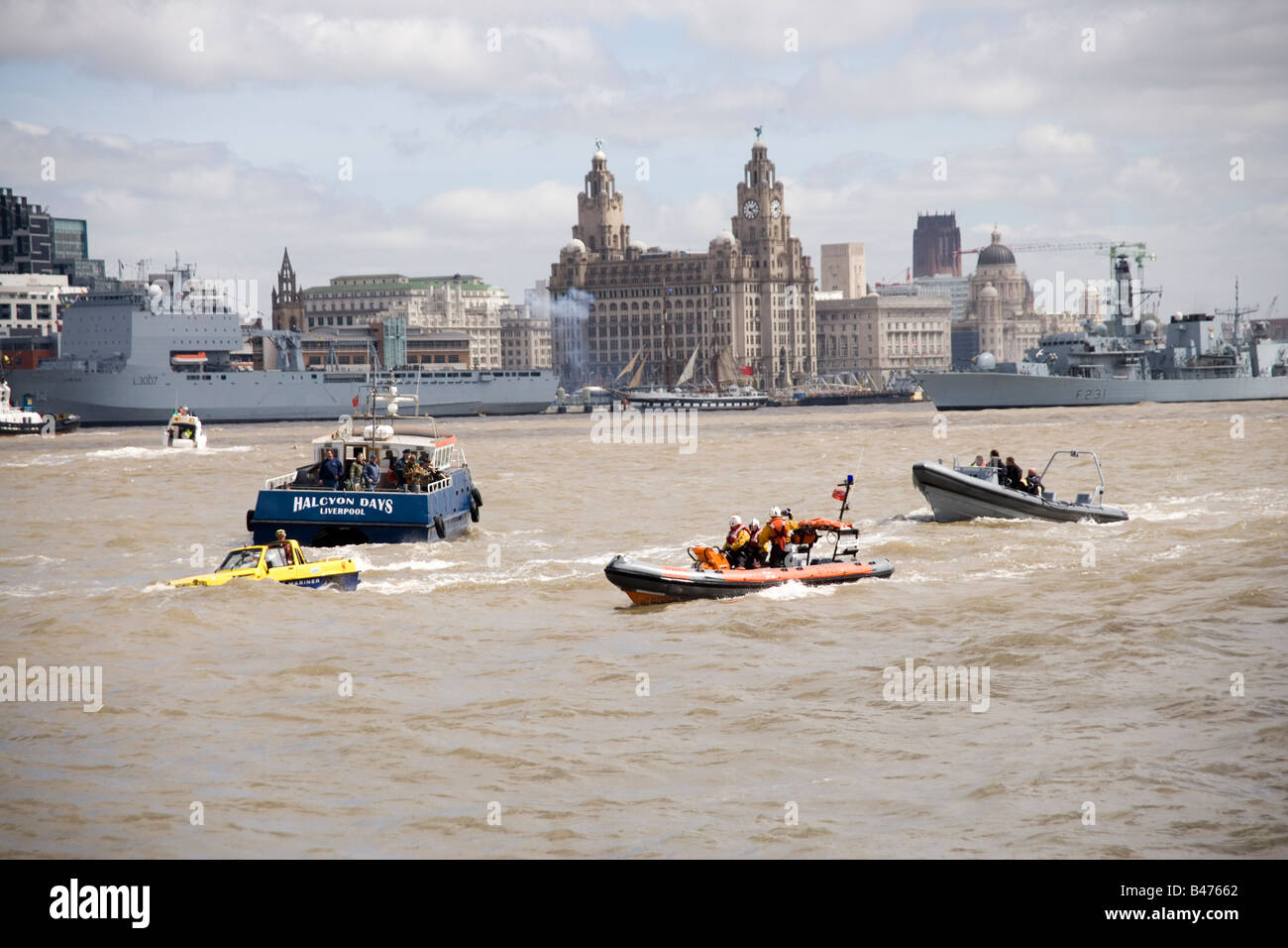 Dutton Mariner amphibian car on the Mersey river, Liverpool at the ...