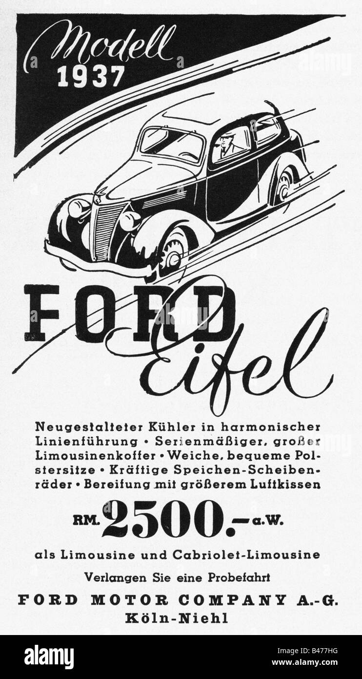 advertising, cars, Ford "Eifel", Ford Motor Company, Cologne, advert ...