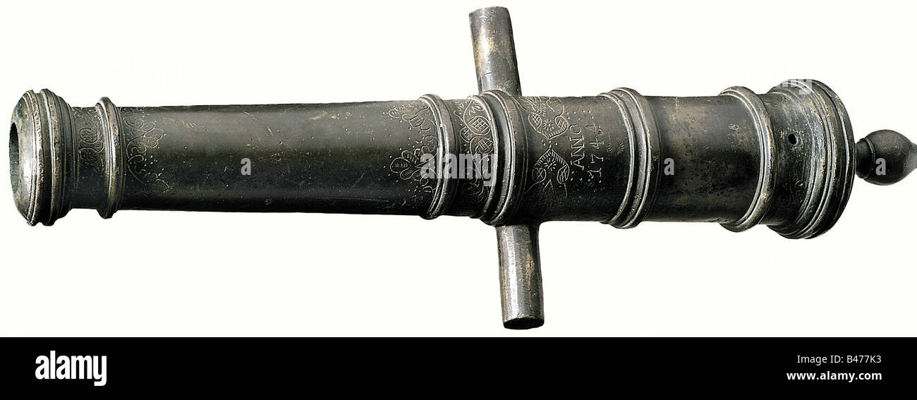 A bronze cannon barrel, South German (Nuremberg?), dated 1744. Smooth ...