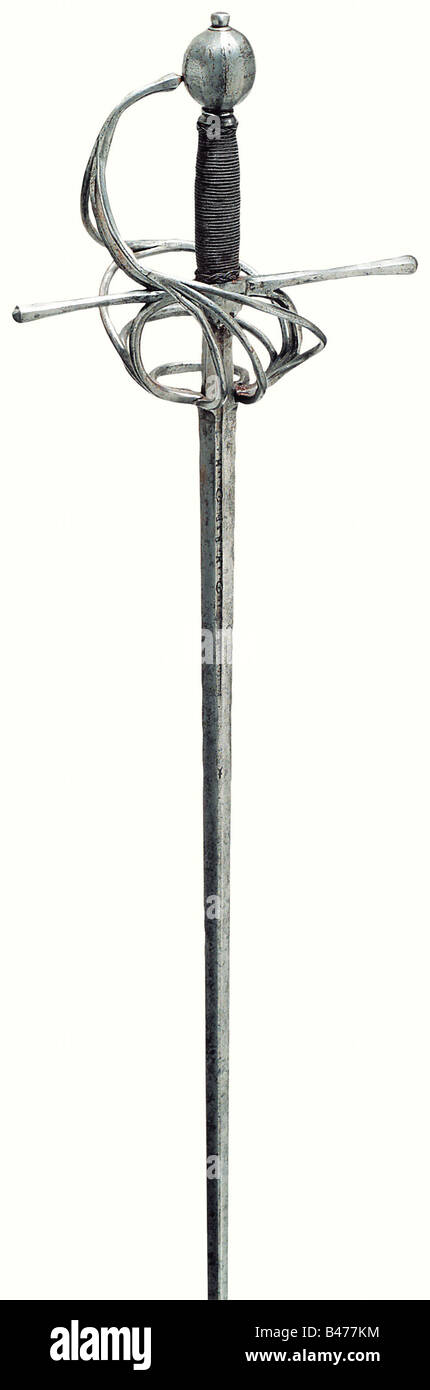 A left handed rapier, German, circa 1600. Double-edged, ridged blade ...