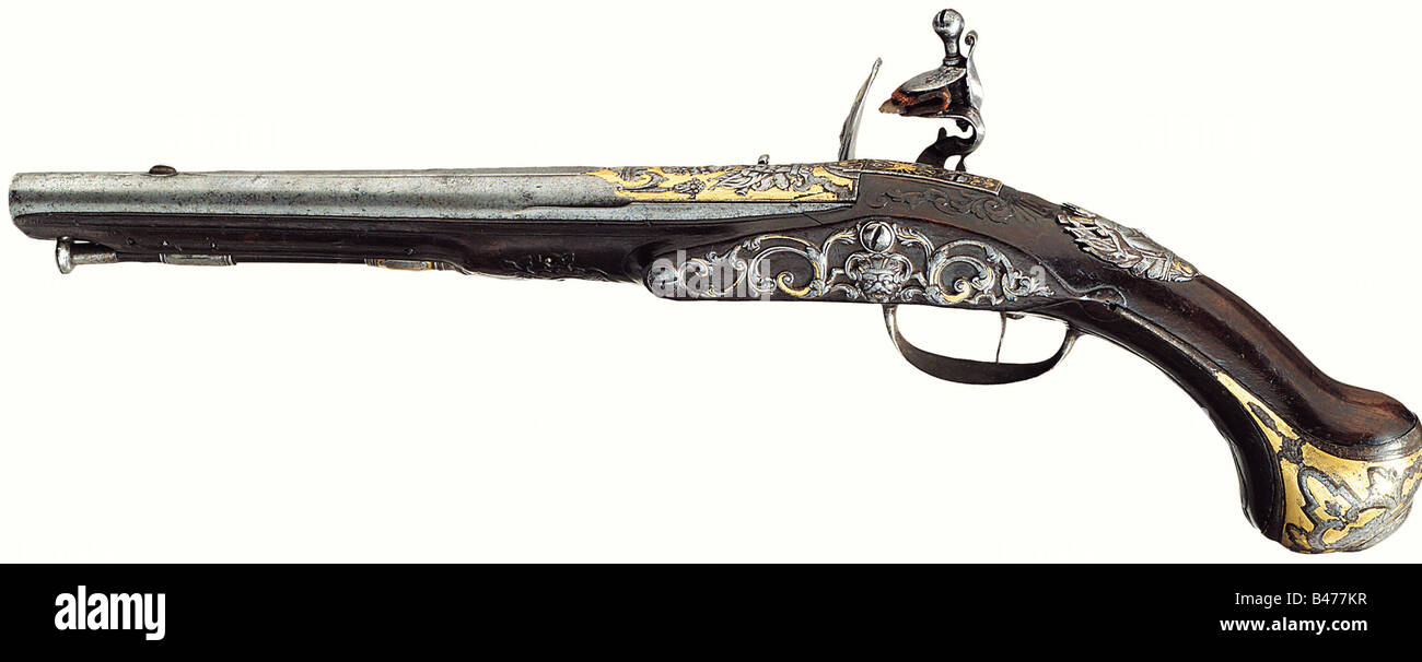 A pair of luxury flintlock pistols, Becot, Marseille, around 1700 ...