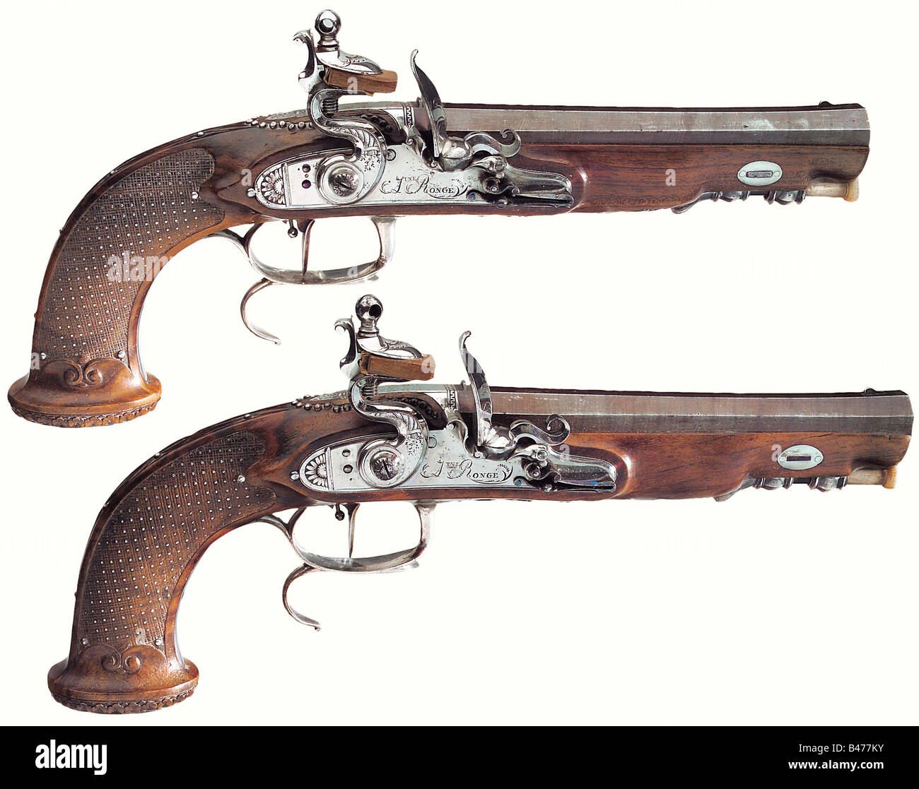 A cased pair of flintlock pistols, Antoine Rongé, Liège approx. 1800 ...