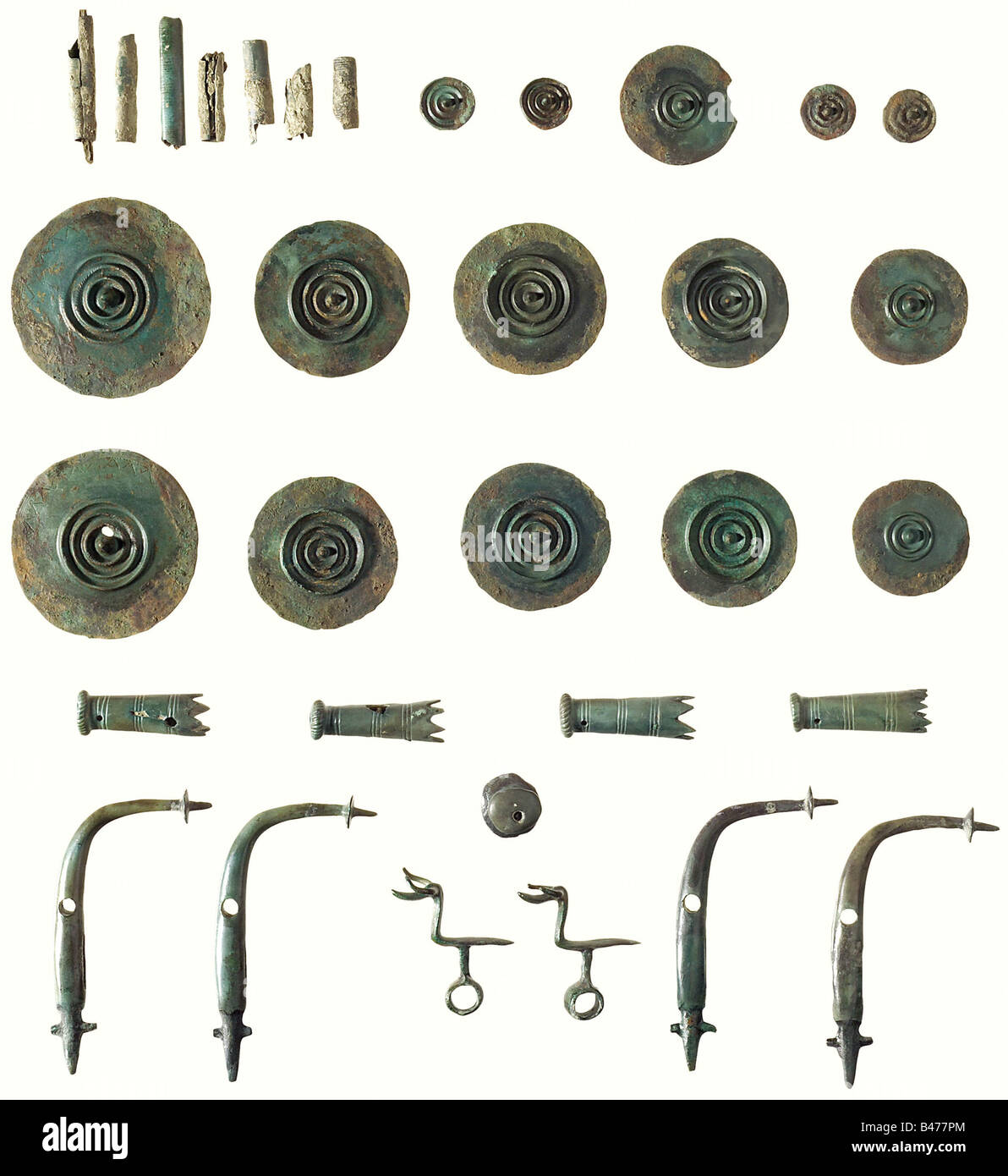 A pair of decorative bridle pieces, Celtic, ca. 800 B.C. Bronze with a ...