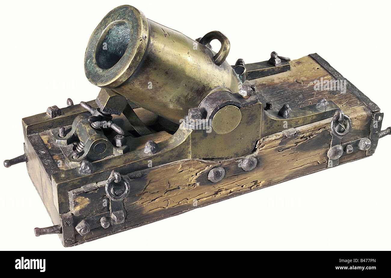 A miniature mortar, German, ca. 1800. Short, heavy barrel in 3 cm ...