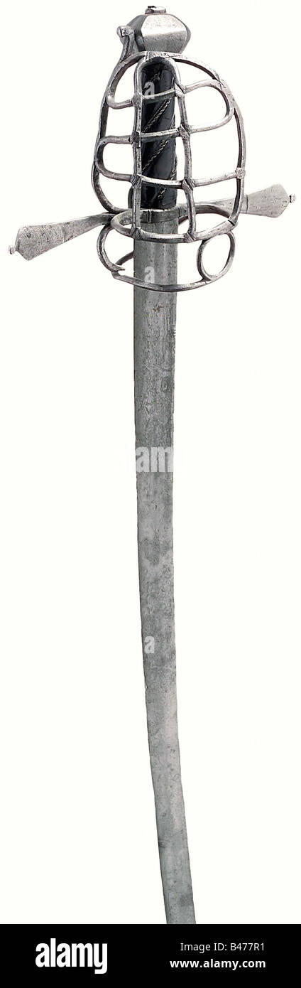 A basket-hilted sabre, South German, ca. 1600. Lightly curved, single ...