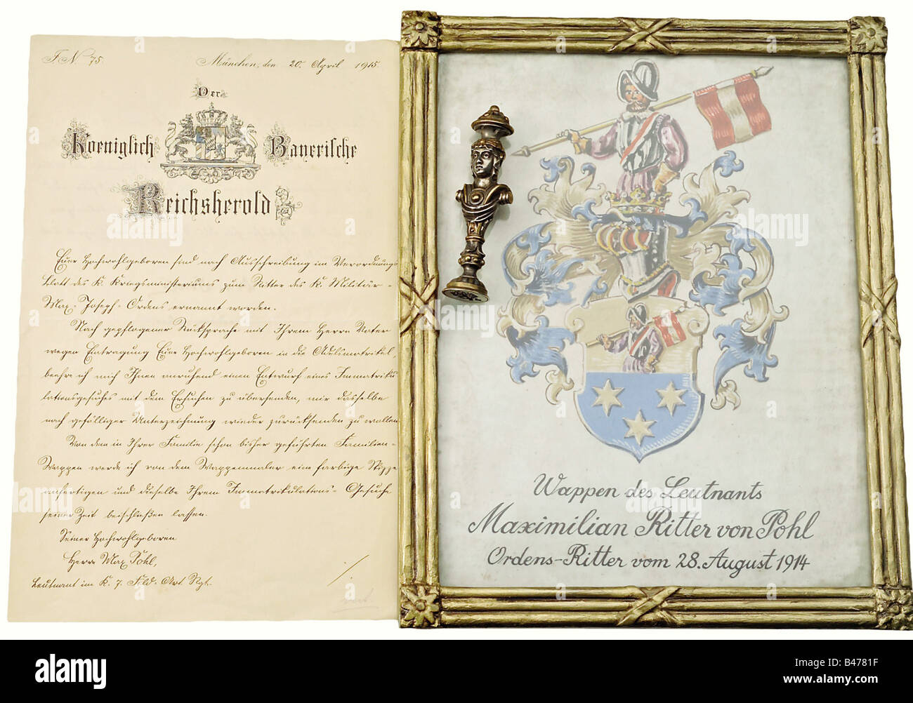 Maximilian Ritter von Pohl, a seal and a coat of arms. Figurine-based ...