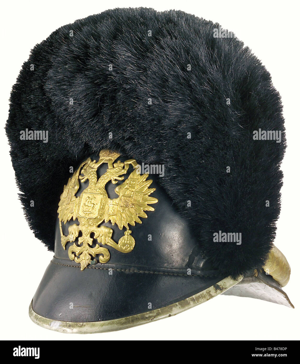 Russia: A helmet for dragoons, as worn from 1910. A leather skull, with ...