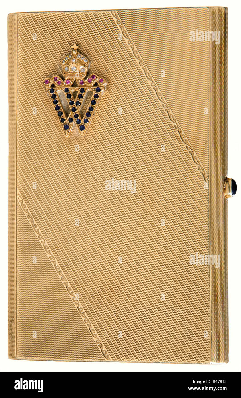 Emperor Wilhelm II - a golden cigarette case., A rectangular lidded ...