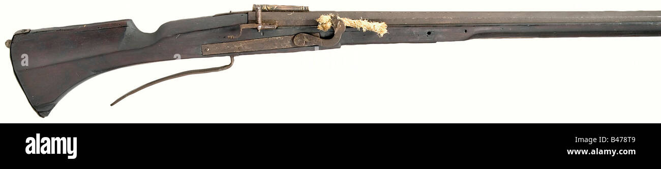 A heavy matchlock musket, German, circa 1600. Octagonal barrel with a ...