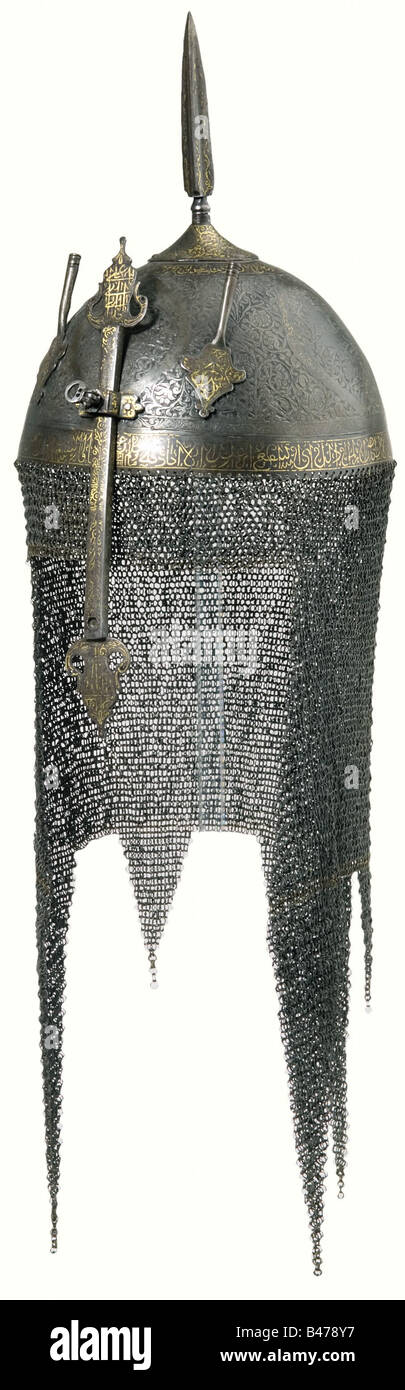 A kulah khud, Persian, 18th century. The watered steel skull is forged ...