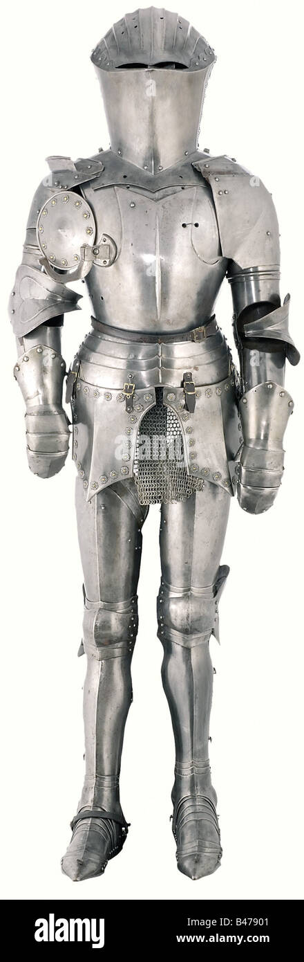 A complete suit of armour, in the style of 1500. A riveted jousting ...