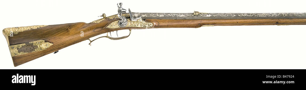 A splendid flintlock rifle, Bohemia, circa 1720. Octagonal barrel with ...