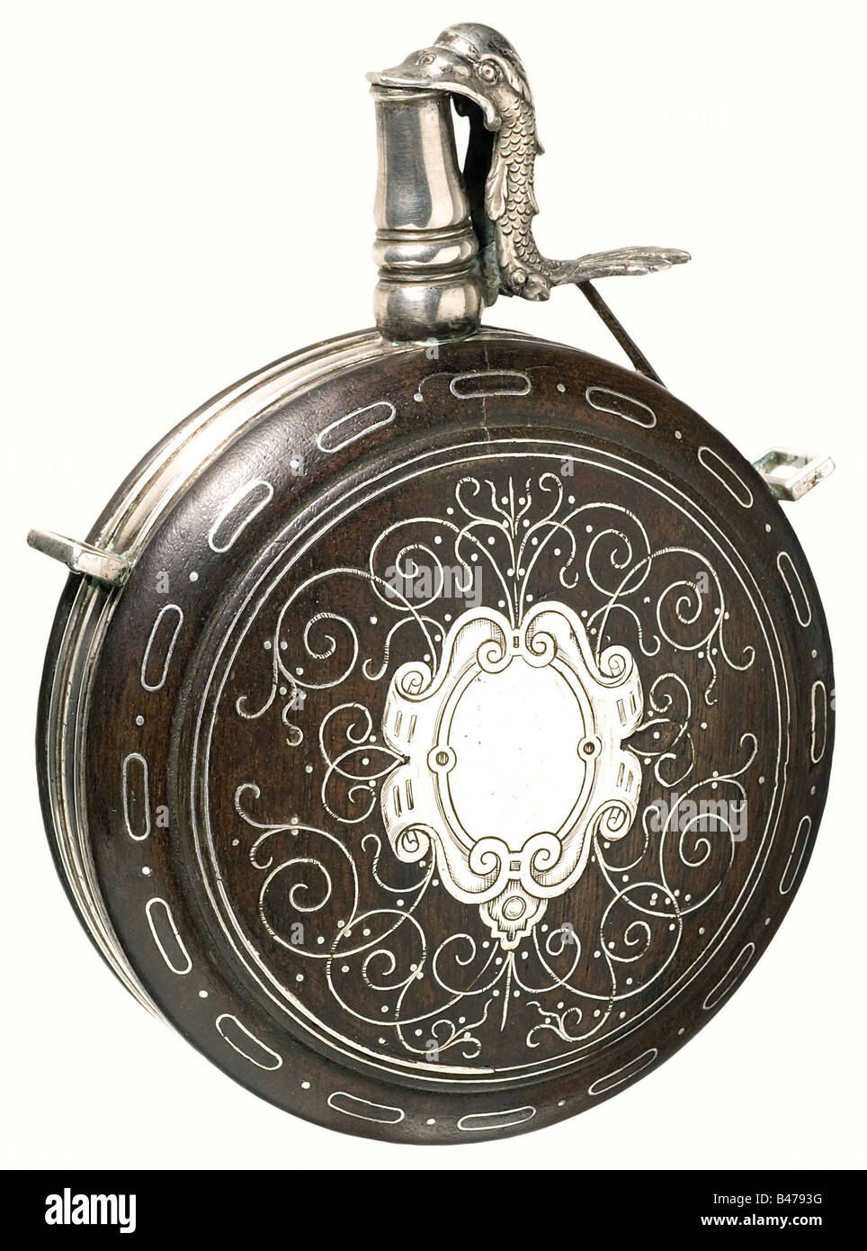 A silver-mounted priming flask, Prague, beginning of the 17th century ...