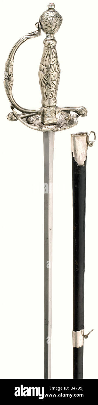 A silver mounted ceremonial sword, German, circa 1740. Simple, ridged ...