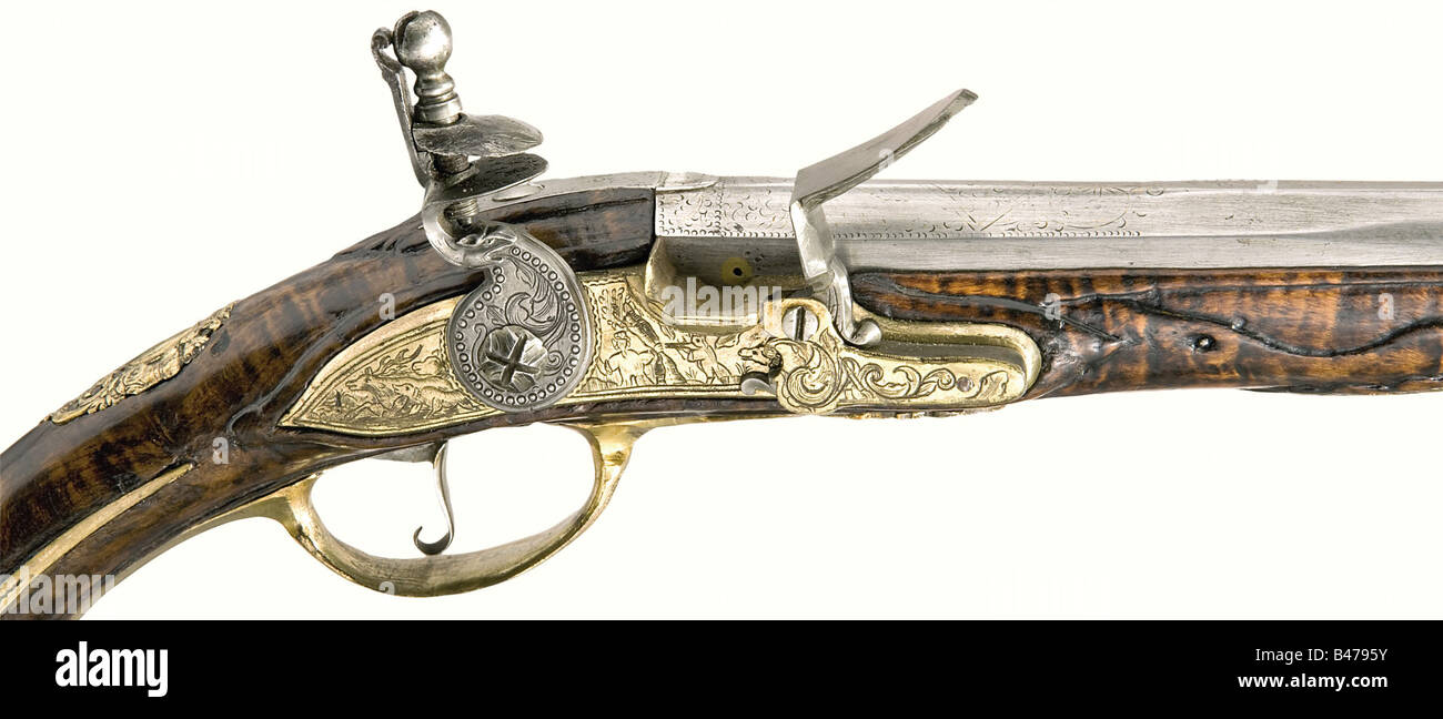 A pair of flintlock pistols, German or Flemish, circa 1700/1710 ...