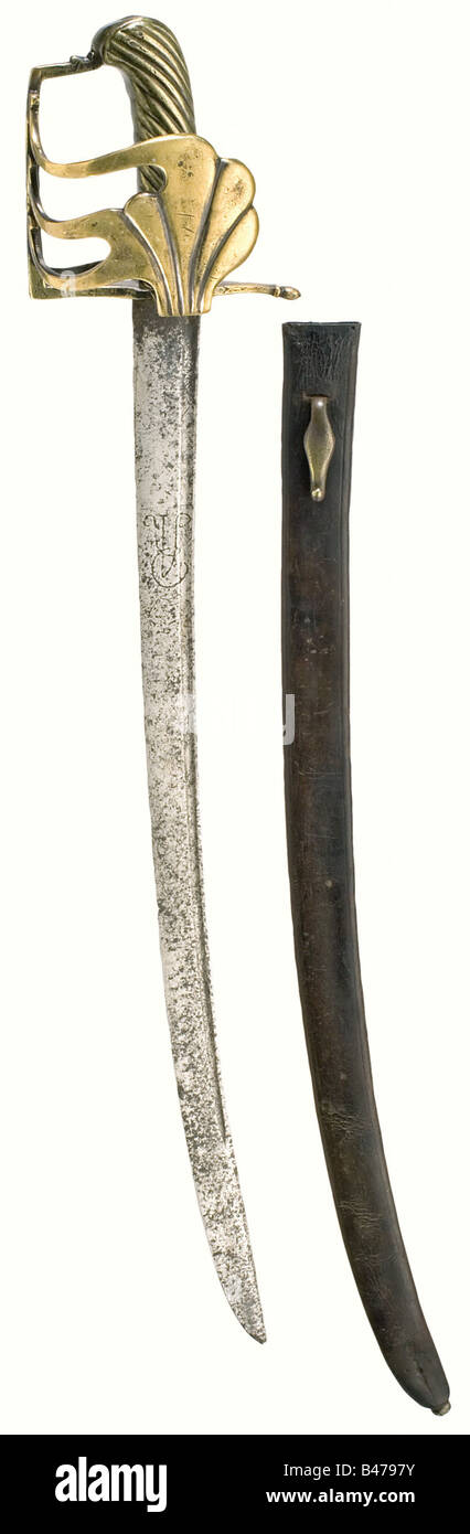 A grenadier sabre, circa 1730. Slightly curved blade with narrow ...