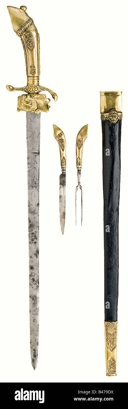 A hunting hanger, German, circa 1760. Single-edged blade with a double ...