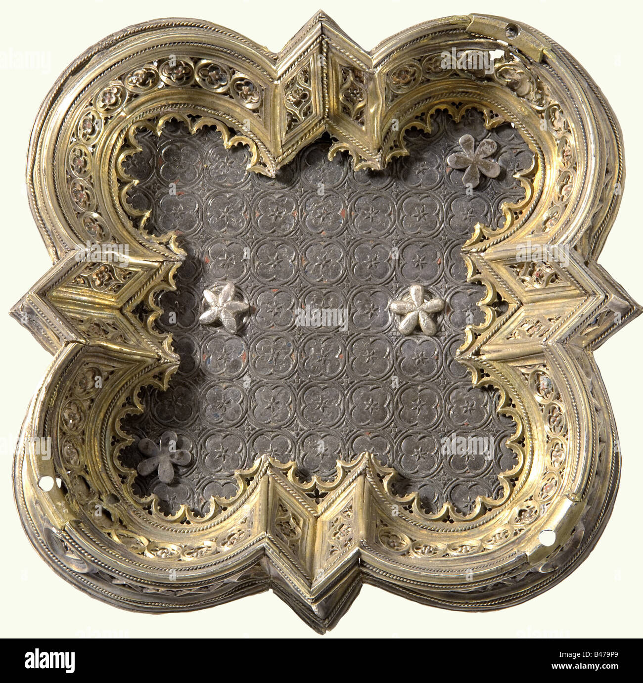 A French silver quatrefoil ornament, from a reliquary shrine, 15th ...