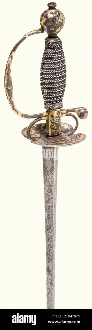 A splendid court sword, France, circa 1730 A triangular thrusting blade ...