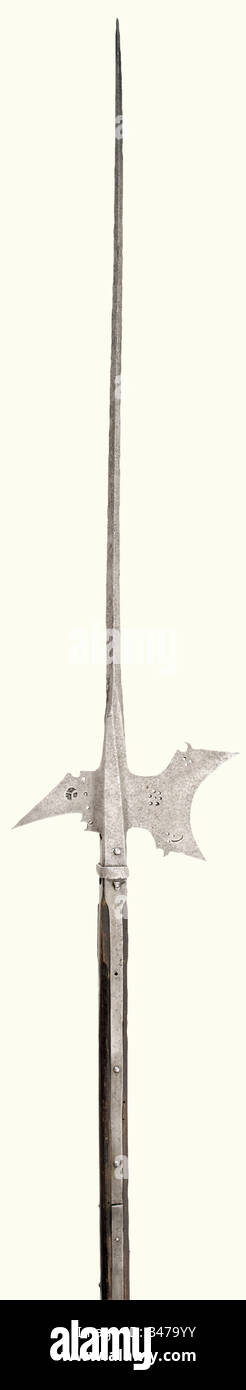 A halberd, Styrian, circa 1600 Long quadrangular thrusting spike. Heavy ...