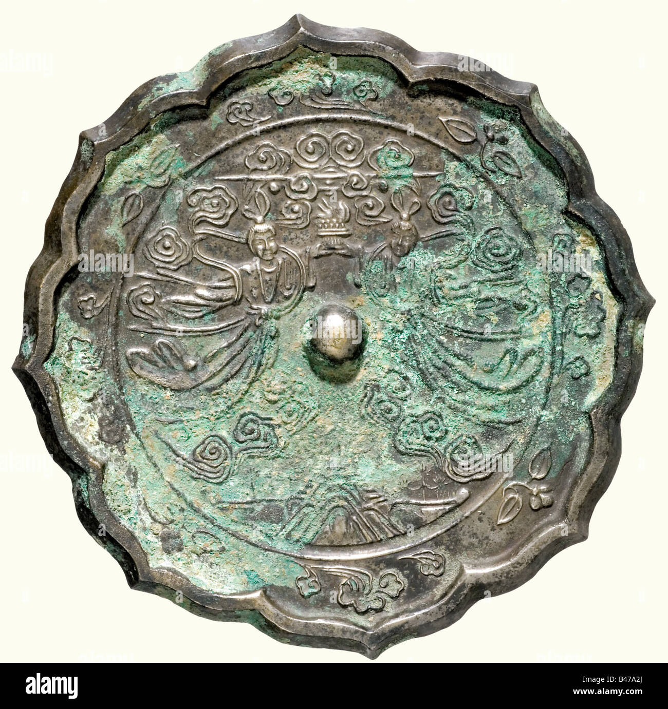 A bronze mirror, China, Tang Dynasty, 9th century A.D. Cast white ...