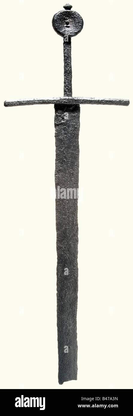 A knightly sword, German, circa 1300 A double-edged, shortened blade ...