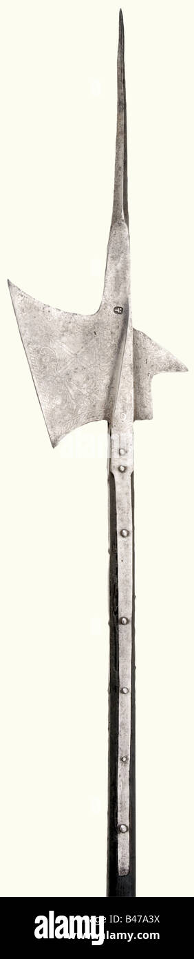 An etched halberd, German, circa 1560 Heavy quadrangular thrusting ...