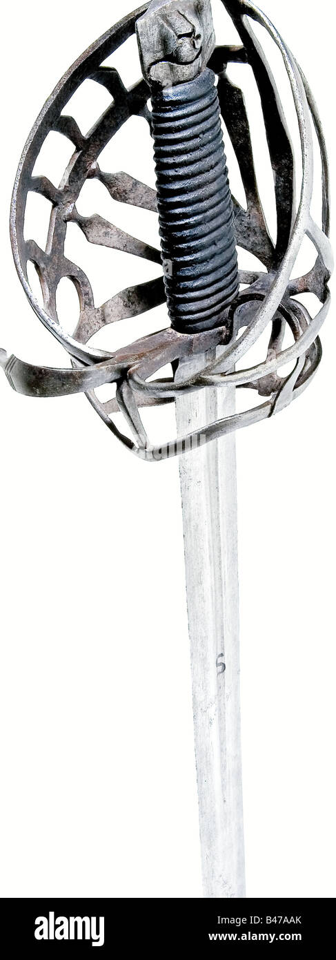 A schiavona, Italian, circa 1600 A heavy, double-edged blade with a ...