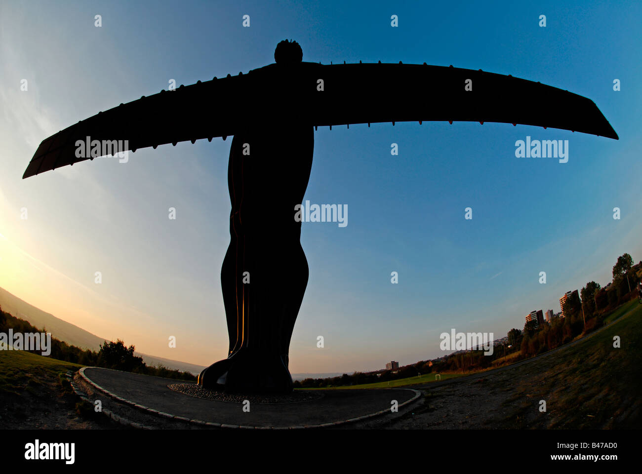 Fish-eye picture at dusk of the Angel of the North, Gateshead Stock ...