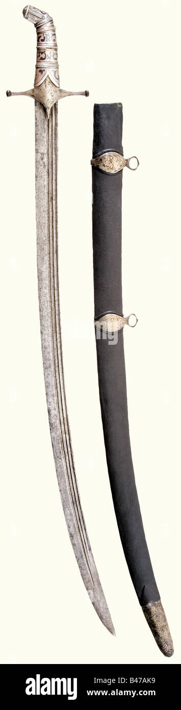 A shamshir, Georgian, 18th/19th century Curved blade with triple ...