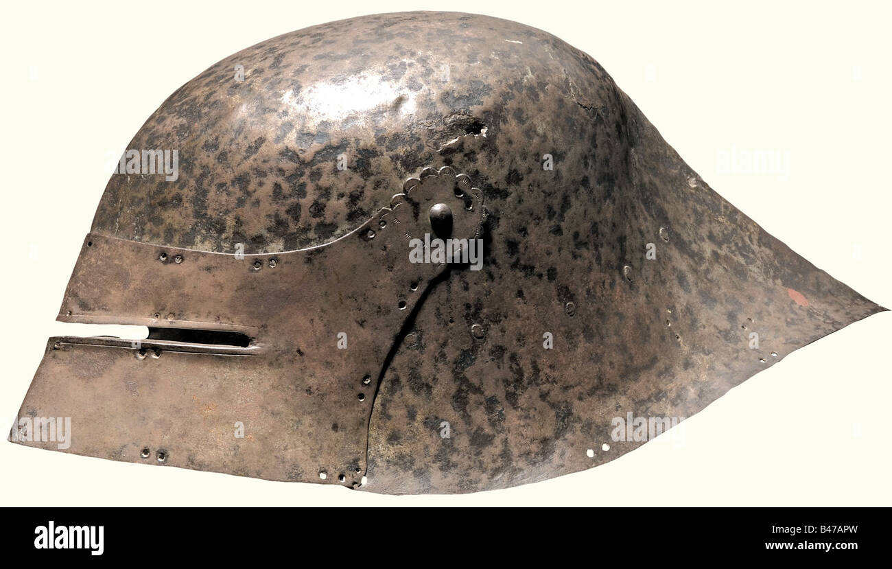 A black sallet, Southern German, circa 1490 A light helmet forged in ...